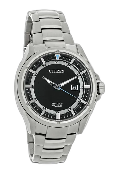 Citizen men Eco Drive Titanium Black Dial Blue Accent Date Watch - AW1 ...