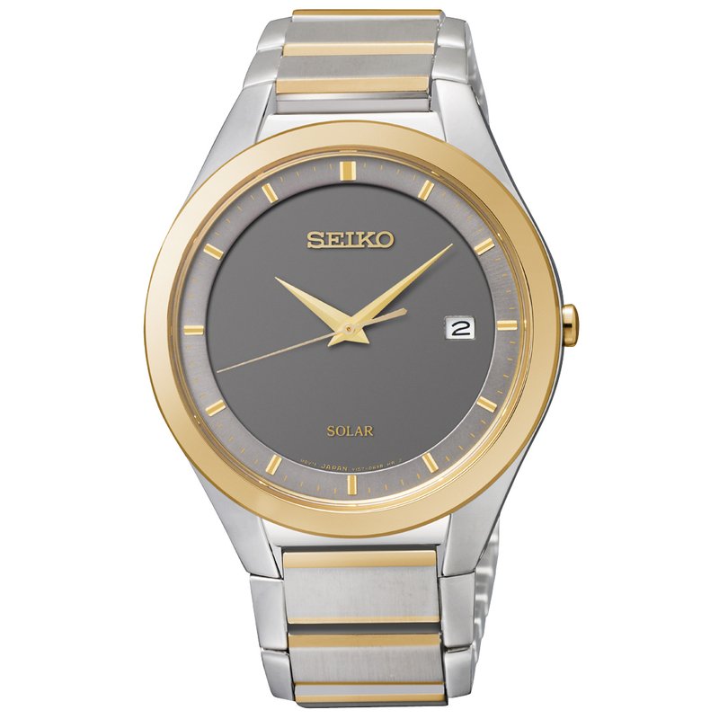 Seiko Solar Grey Dial Two-Tone Stainless Steel men Watch - SNE242 ...